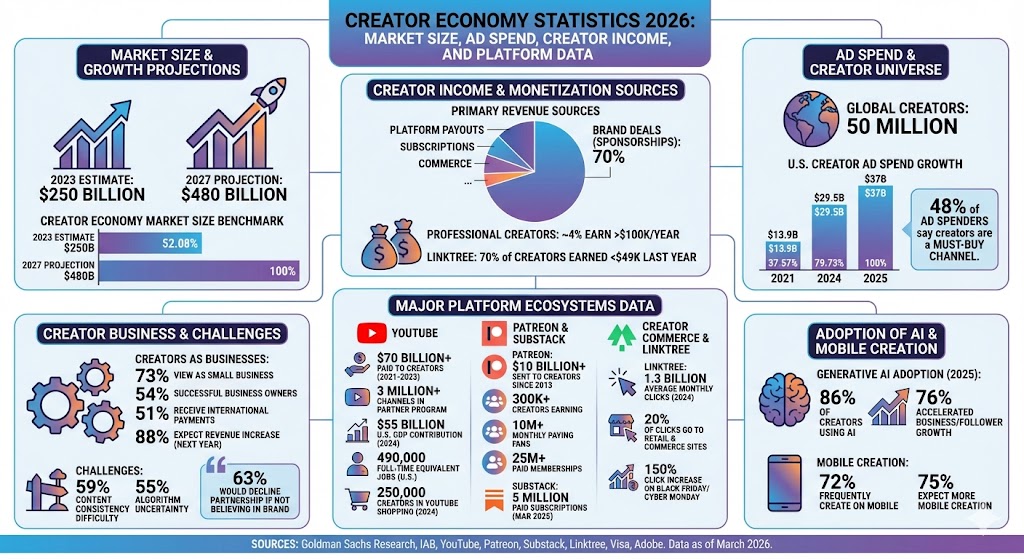 Creator Economy Statistics 2026: Market Size, Ad Spend, Creator Income ...